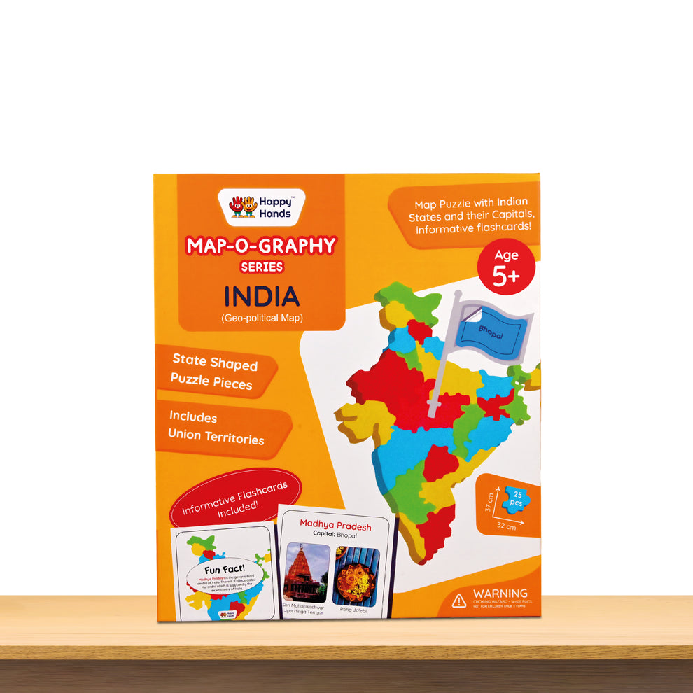 Map-o-graphy - India Map Puzzle With Flags and Flashcards – Happy Hands