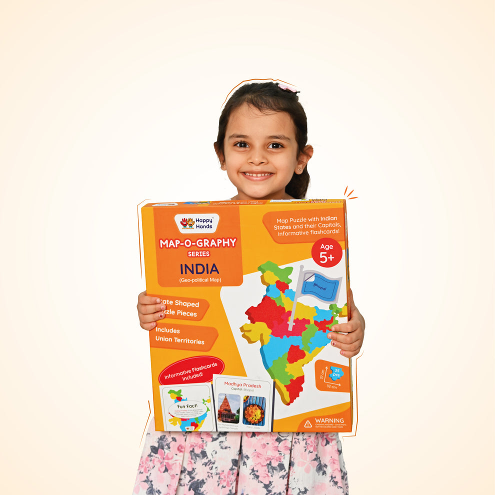 Map-o-graphy - India Map Puzzle With Flags and Flashcards – Happy Hands